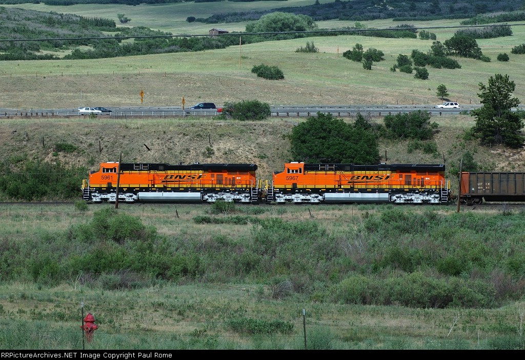 BNSF 5961-5967 New ES44AC GEVOs handle a northbound empty hopper train